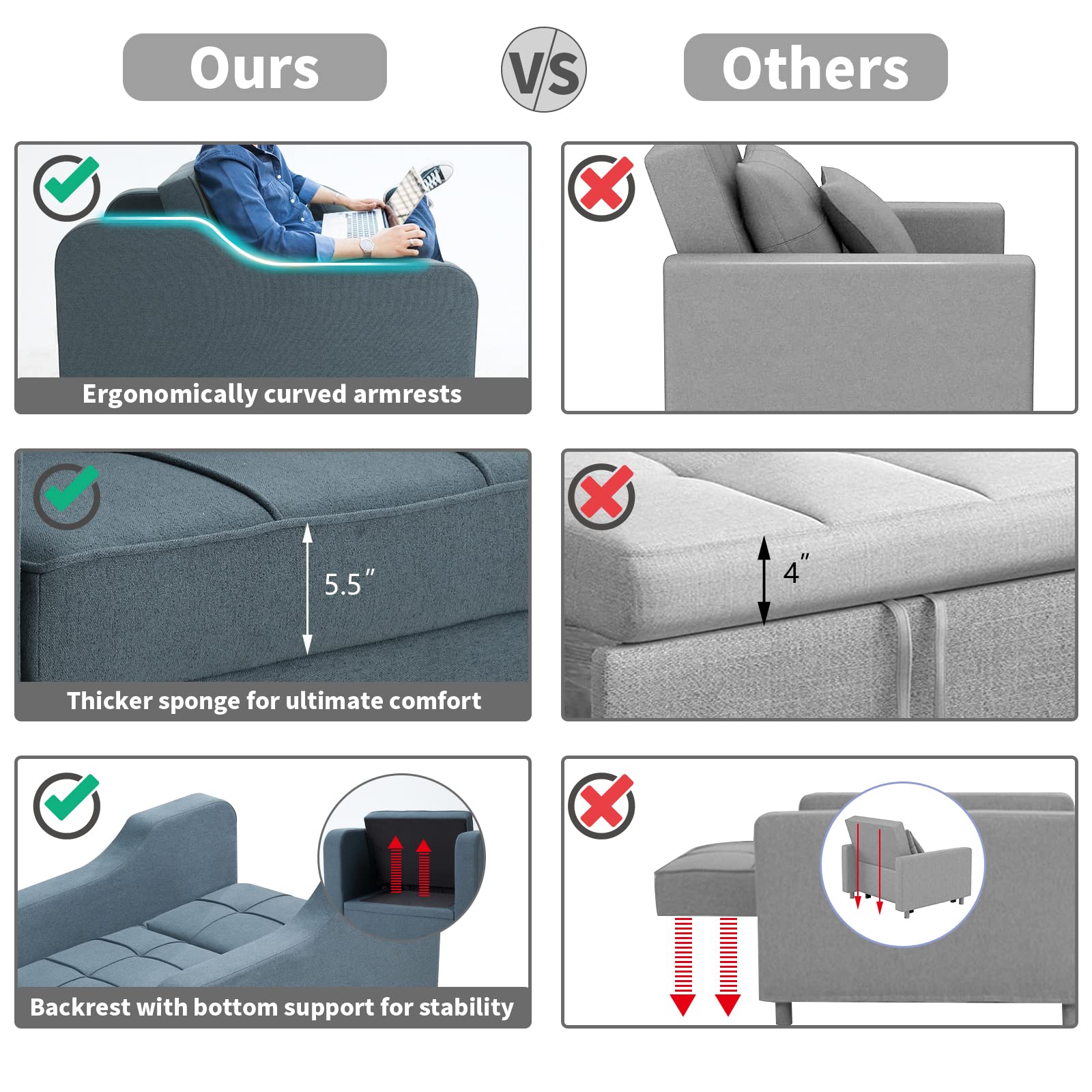 Vicluke Convertible Chair Bed, 3-in-1 Sleeper Chair Bed with Adjustable Backrest, Linen Pull Out Sofa Bed with 2 Pillows, Folding Single Bed Armchair for Apartment, Living Room (Bluish Grey)