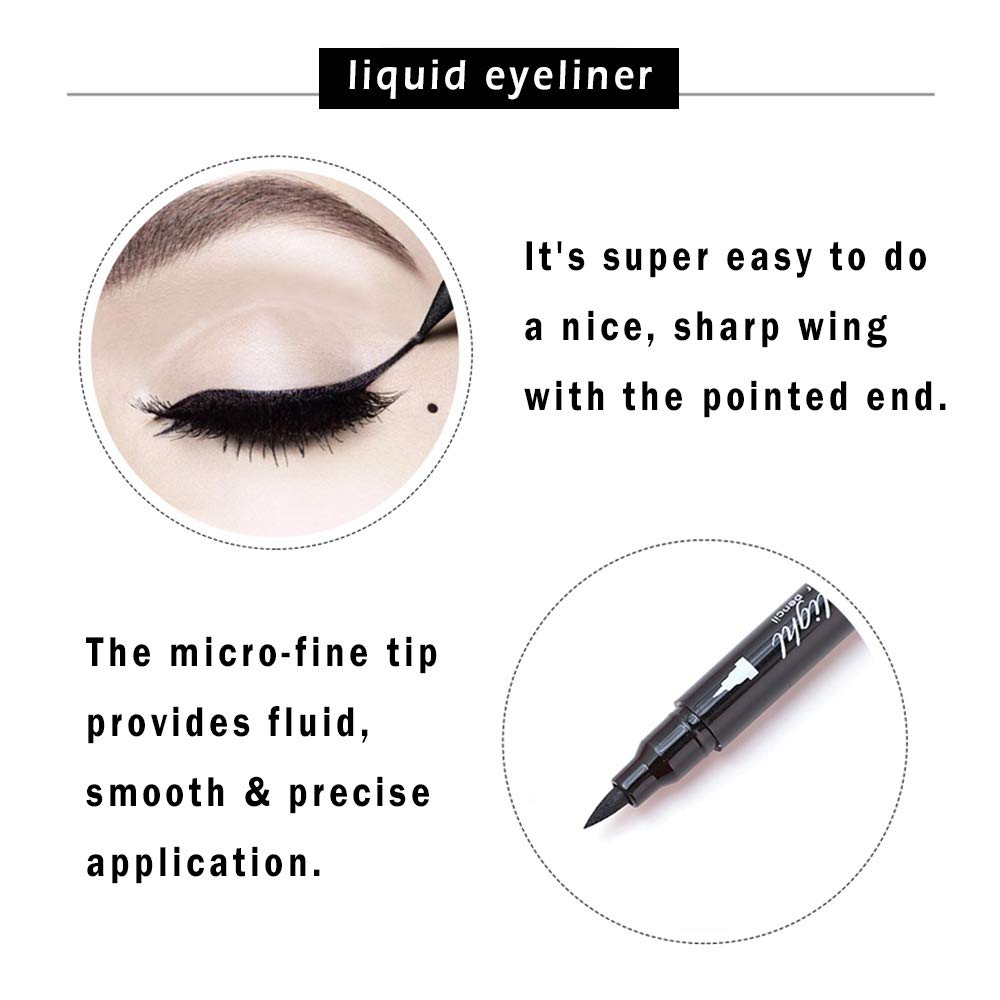 Winged Black Liquid Eyeliner Set - 4 PCs Dual Ended Matte Eye Liner Pen & Wing Stamp, Long Lasting and Smudge Proof Eye Makeup for Women