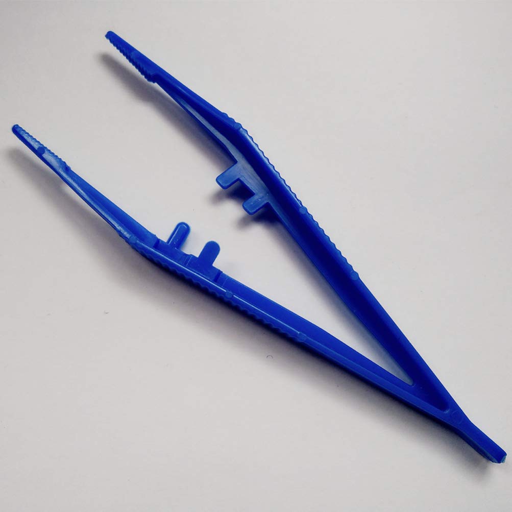SUPVOX 100pcs Plastic Tweezers Disposable Forceps for DIY Craft Medical Beads Tweezers (Blue)