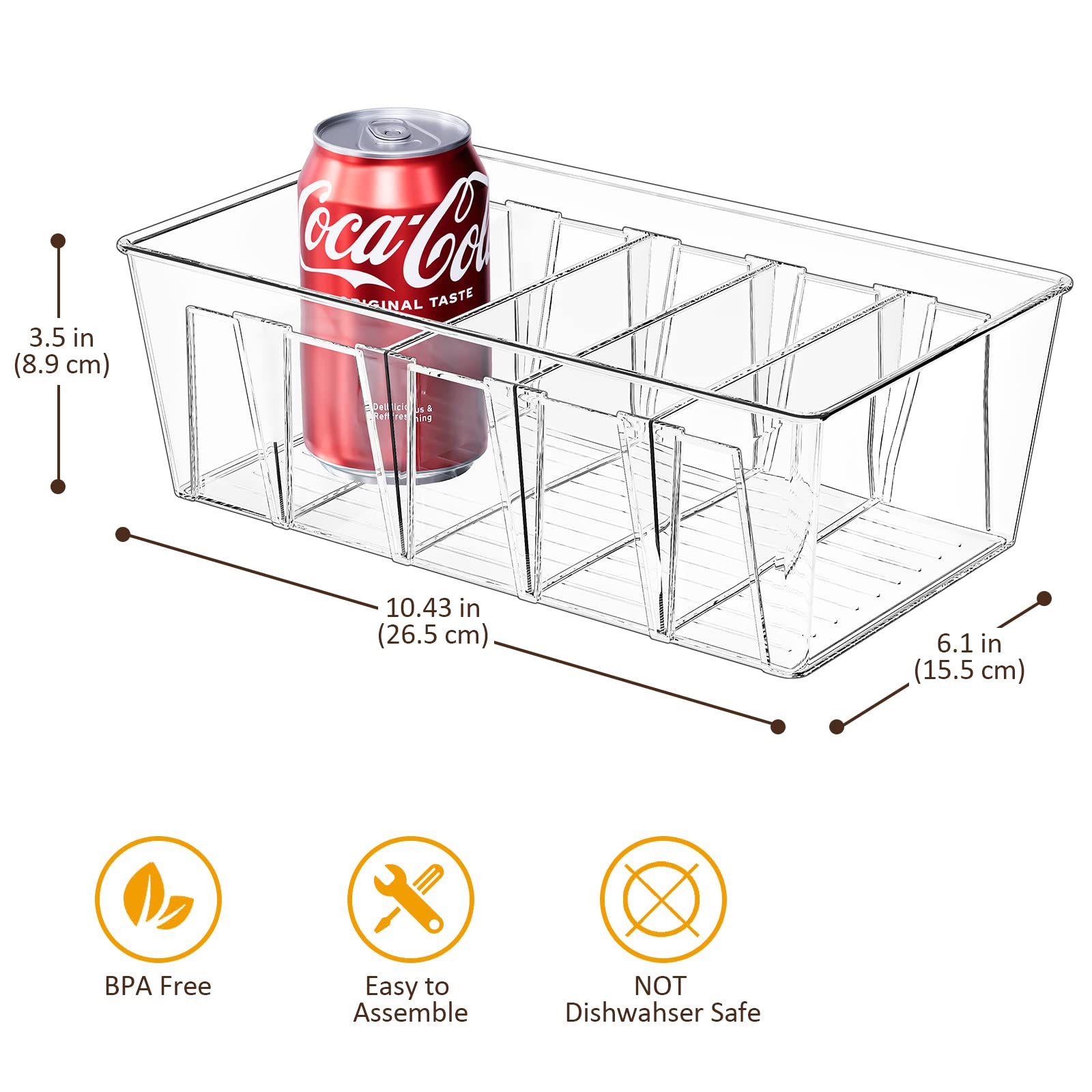 Puricon 2 Pack Pantry Organization and Storage Bins for Kitchen Fridge Countertop Cabinet, Stackable Clear Plastic Storage Racks with Removable Dividers, 5 Compartments for Snacks Packets Spices