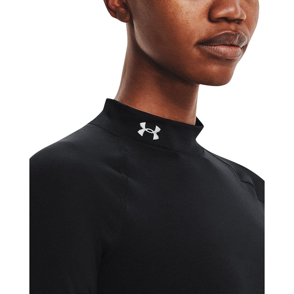 Under Armour Women's HeatGear Compression Long-Sleeve Mock T-Shirt, Black (001)/Metallic Silver, X-Large