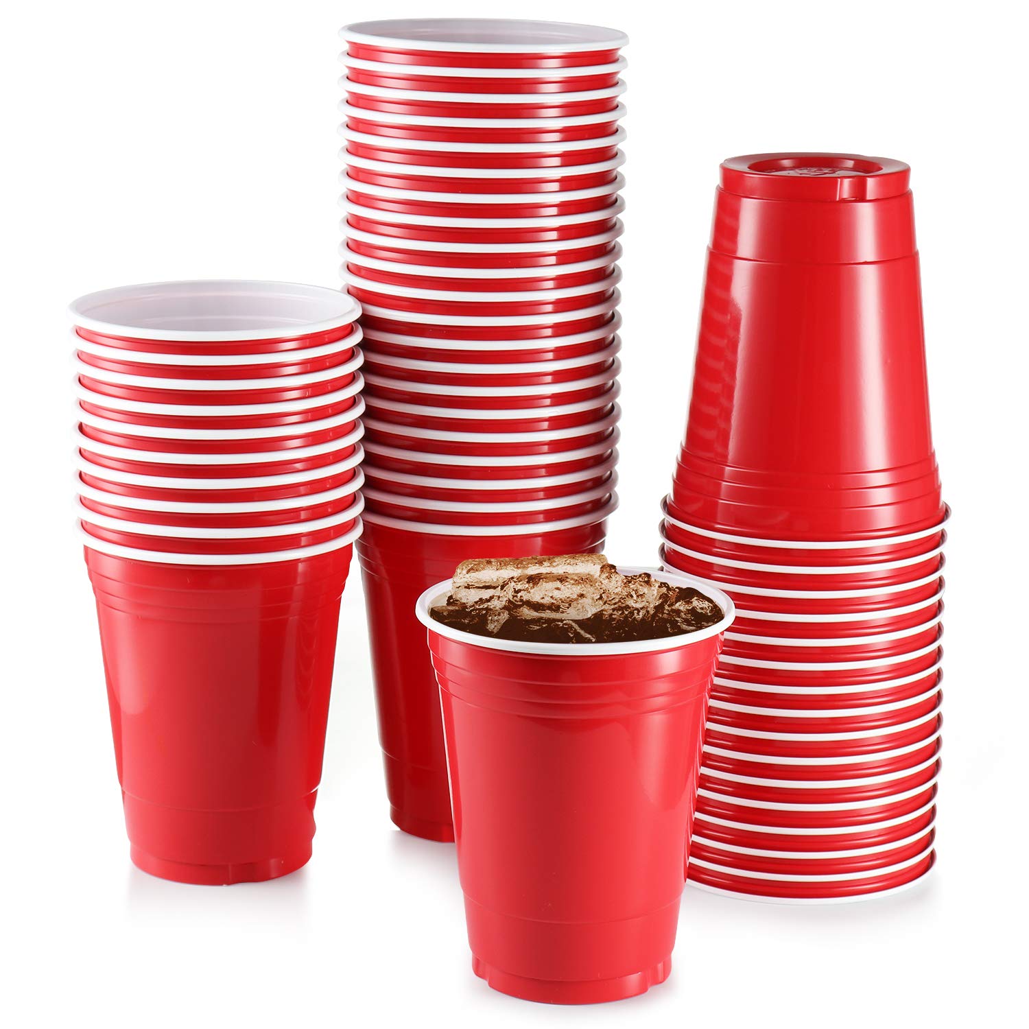 StarMar Red Plastic Cups, [50 Pack] 16 Oz Party Cup Disposable Cup Big Birthday party Cups