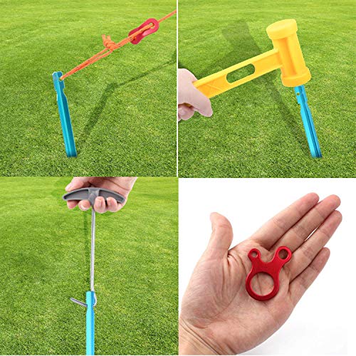 Seasonsky 30 PCS Aluminum Lightweight Tent Stakes Set, Camping Tent Stakes Accessories Kit, 10 PCS Tent Stakes, Plastic Hammer, Tent Clip Nail Puller and Rope with Guylines Adjuster for Easy Camping