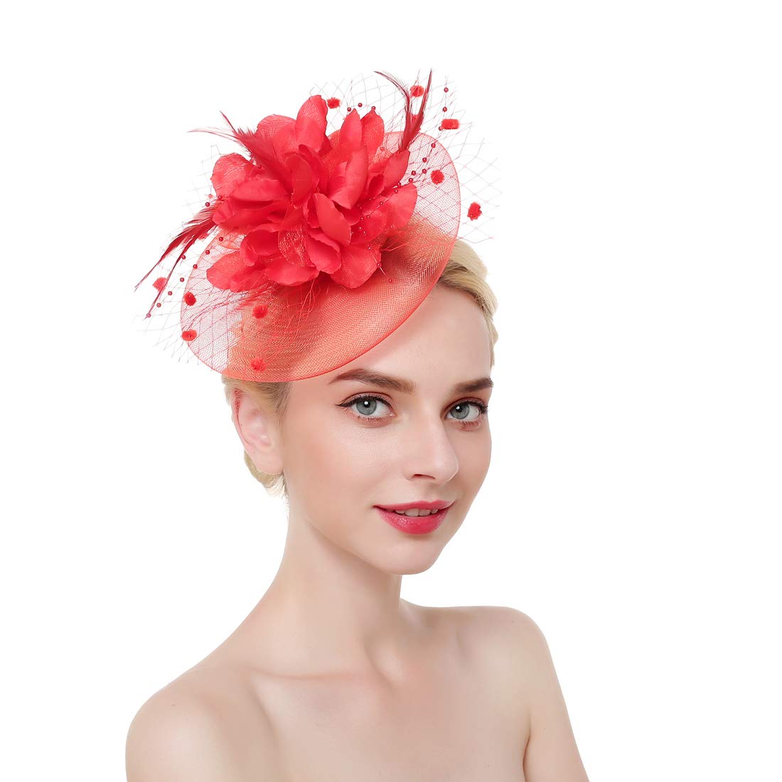 Women Flower Fascinator Hat Tea Party Hat Wedding Feather Fascinator Headband