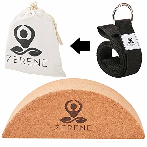Yoga Blocks (2 Pack with Strap) - Increase Core Strength with our New Half-Round Cork Yoga Block - Yoga Accessories for Beginner and Pros - Includes A Carry Bag and Yoga Strap for Extra Flexibility