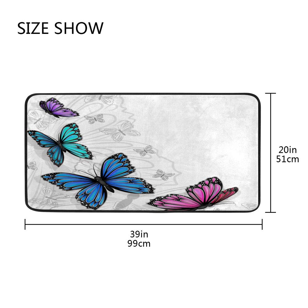 ZHIMI Kitchen Rug Floor Mat Anti Fatigue Runner Carpet Non-Slip Butterfly Laundry Rug Home Decor Rectangle Entryway Long Mat 39 x 20 Inch