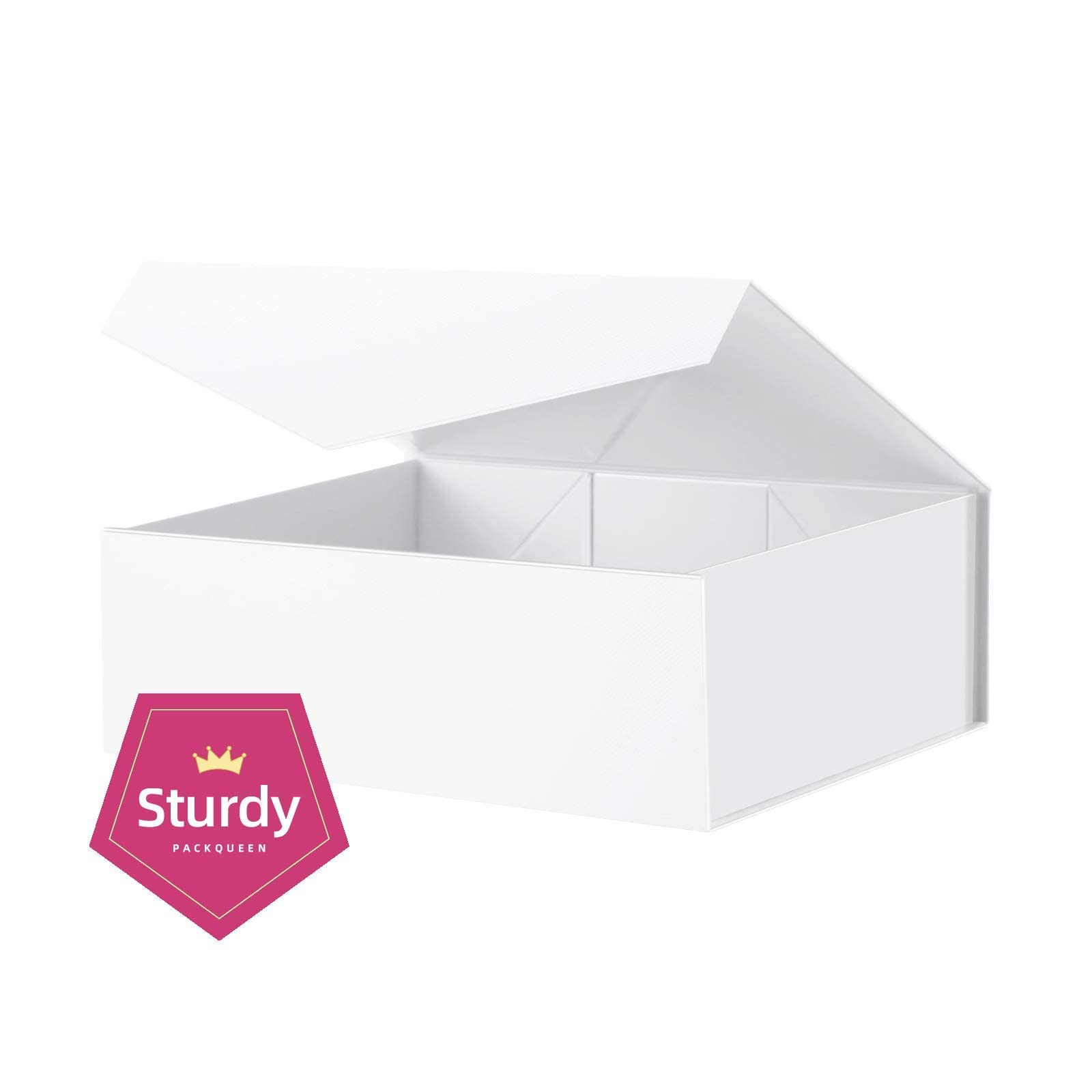 PACKQUEEN 5 White Gift Boxes, Large Gift Boxes with Lids, 13.5x9x4.1 Inches Magnetic Closure Gift Boxes for Presents, Bridesmaid Proposal Boxes (Matte White with Grain Texture)