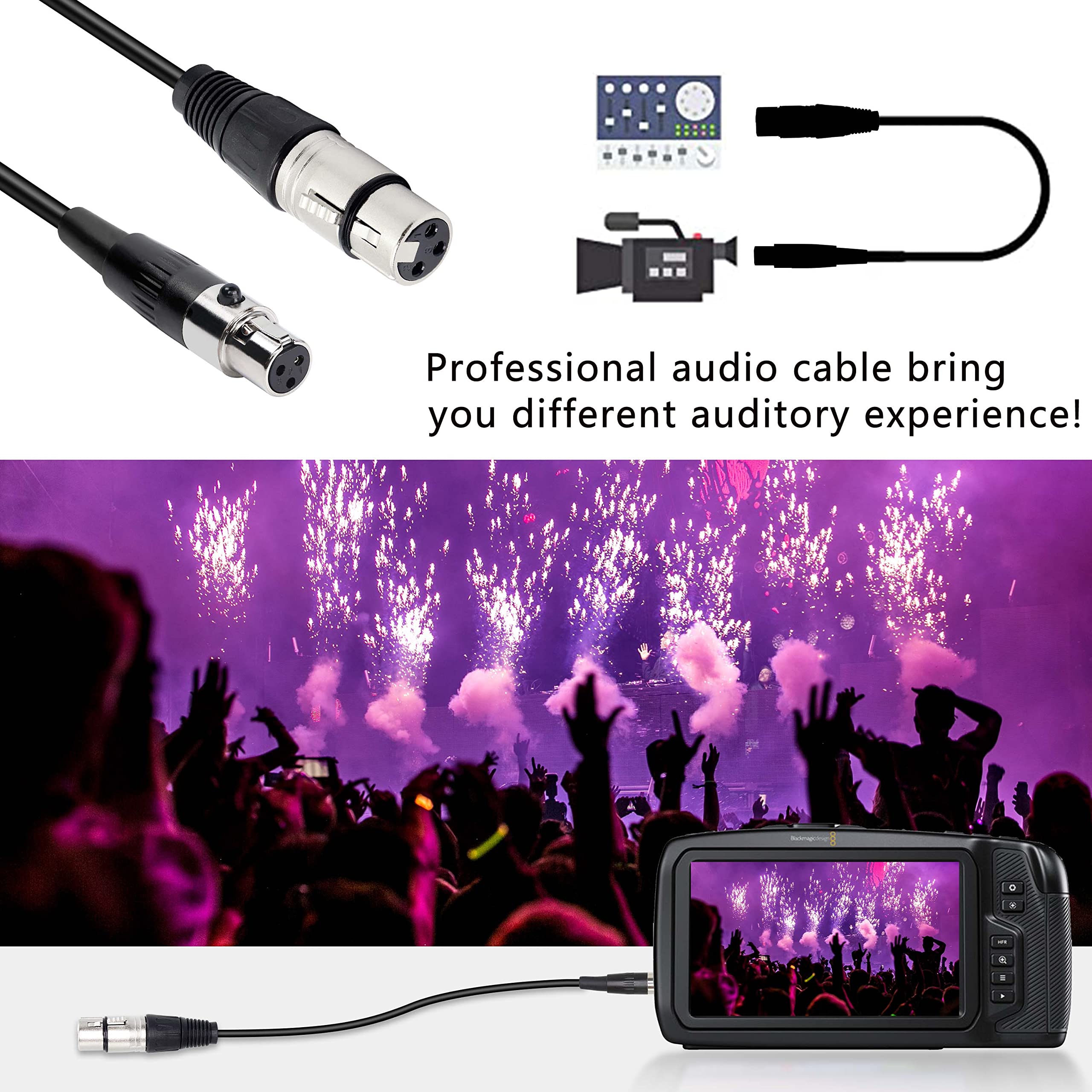 XMSJSIY Mini Female XLR to XLR Female Audio Cable Adapter 3 Pin XLR to Mini 3 Pin XLR Microphone Cable Wire for Lavalier Mic Camera-1 Pcs (Mini XLR Female to XLR Female)