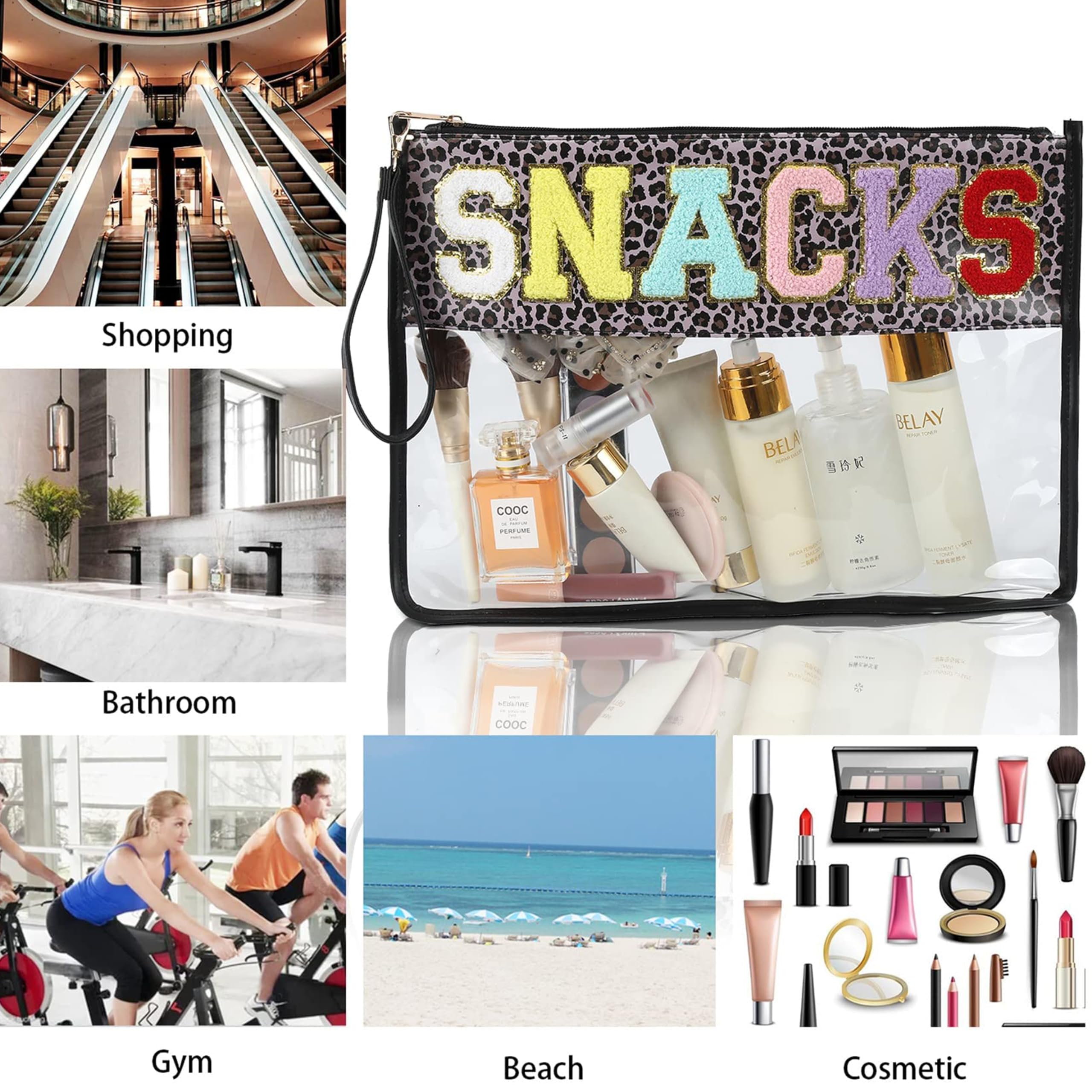 XinblueCo Monogram Leopard Clear Stadium Letter bags Chenille Clear Letter bag PVC Clear Bags Clear Purse Beach Bags