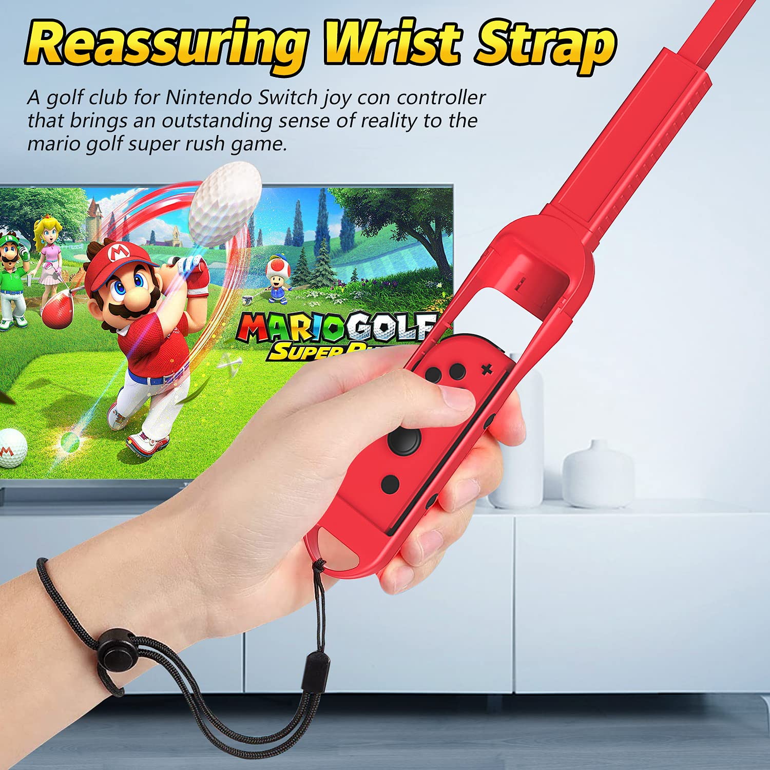 Trconk Golf Clubs 2 Pack Compatible with Nintendo Switch Joy-con, Switch Golf Game for Mario Golf Super Rush, Adjustable Controller Handle Grips Accessories with Wrist Strap