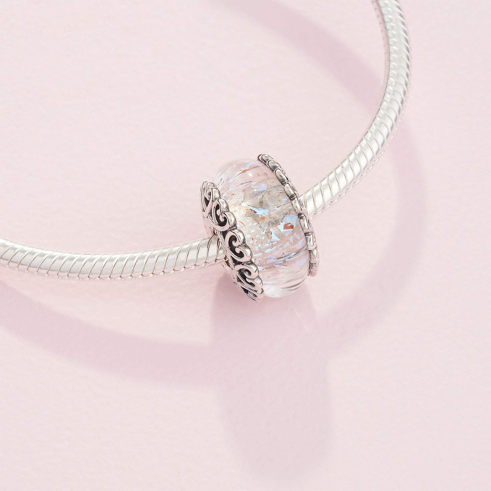 Pandora Jewelry Iridescent White Glass Sterling Silver Charm