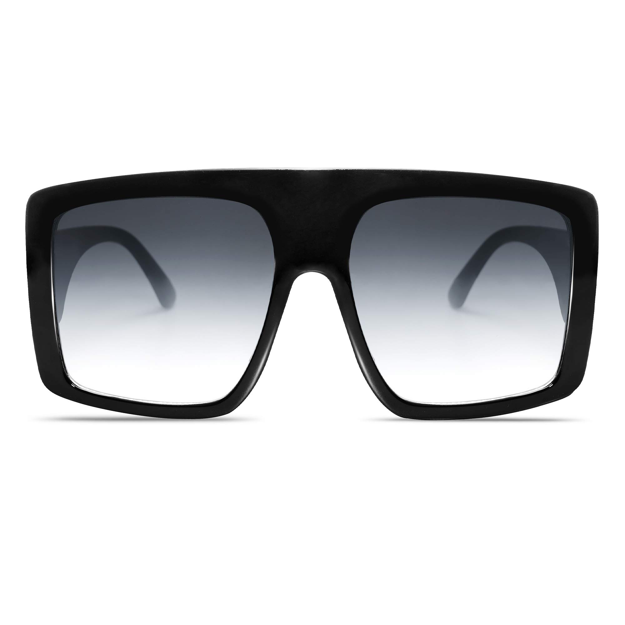 VANLINKER Oversized Square Sunglasses Big Flat Top baddie Shades 2 Pack Black+Beige