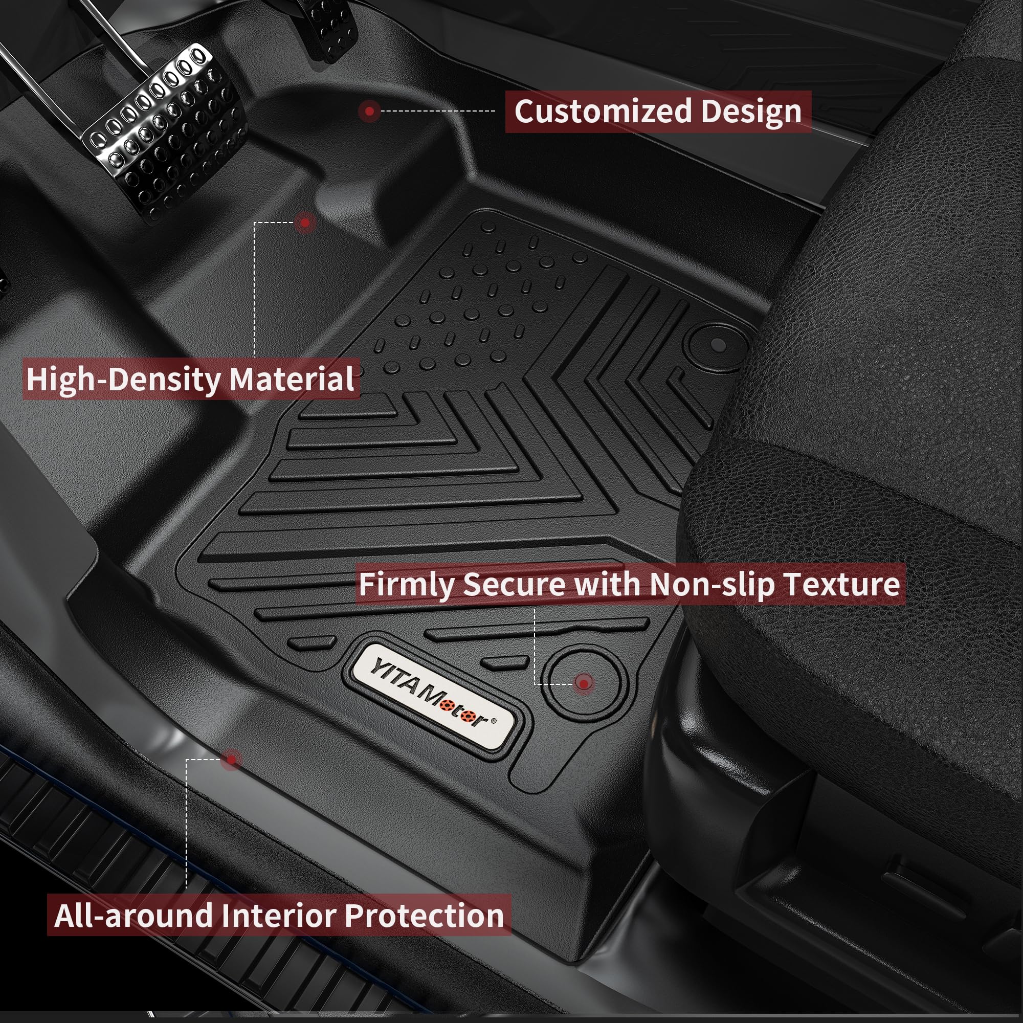 YITAMOTOR Floor Mats Fit for 2019-2023 Ford Ranger Supercrew Cab, Custom Fit Black TPE Floor Liners 1st & 2nd Row All-Weather Protection
