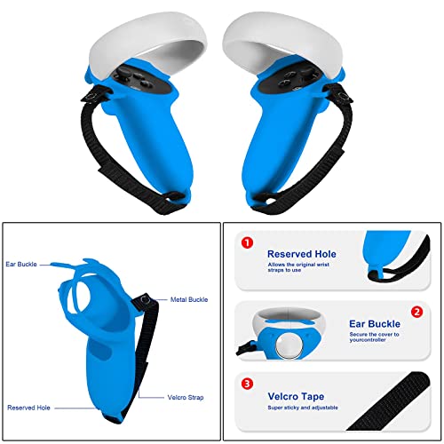 balikha Silicone Touch Controller Grip Protective Cover Sleeve for Quest 2 VR, Ease to Install Remove - Blue