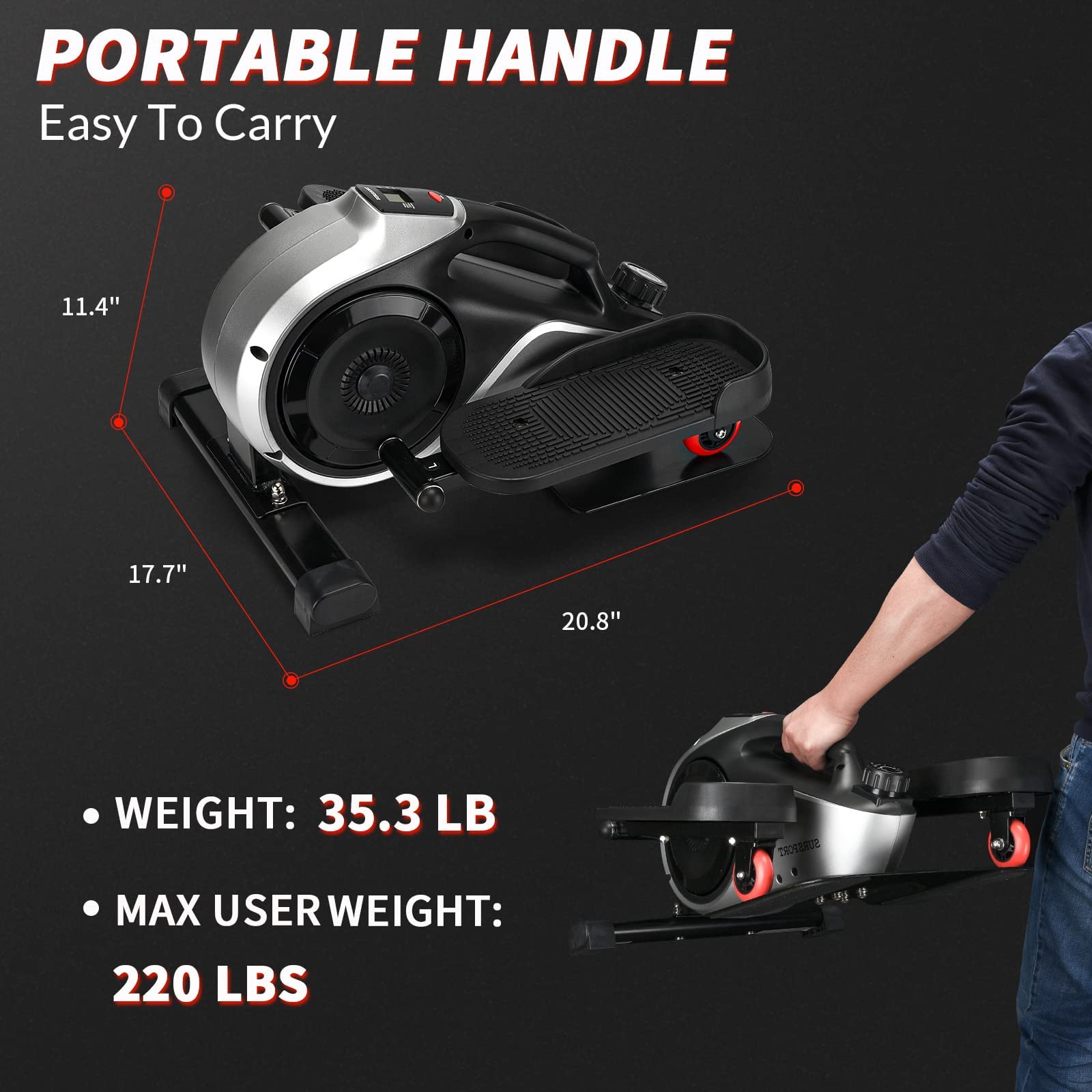 Under Desk Elliptical, SURSPORT Foot Pedal Exerciser, Mini Elliptical Machine Whisper Quiet Adjustable Smooth Magnetic Resistance with Non-Slip Pedals & Digital Monitor