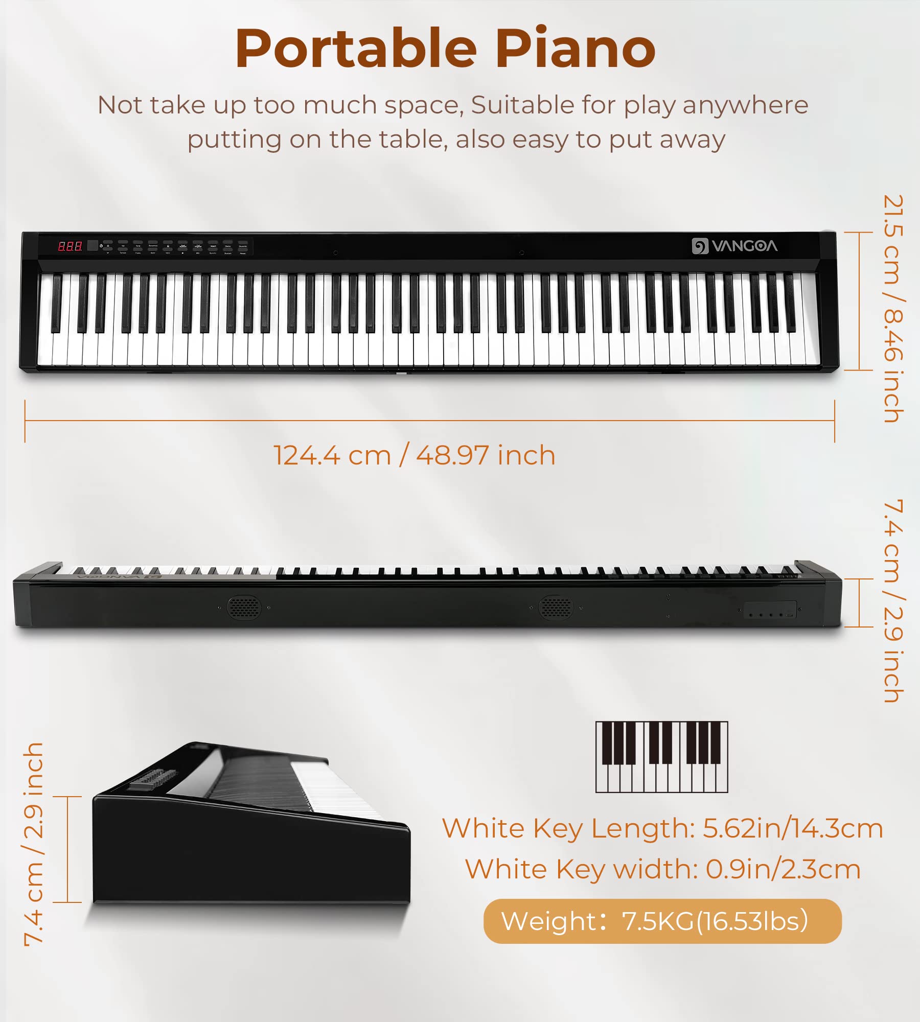 Vangoa Portable Piano Keyboard for Beginner, 88 Lighted Keys for Learning Full Size Piano, Wireless Connection, Sustain Pedal, Power Supply and Gig Bag, Black