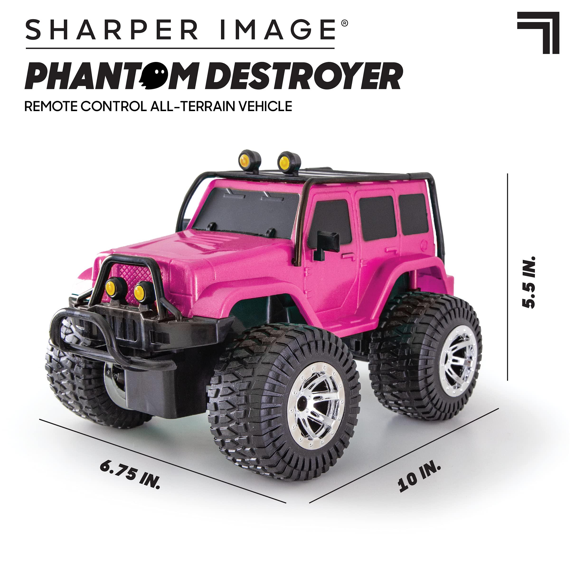 SHARPER IMAGE RC All Terrain Phantom Destroyer Toy Car, Off Road Action Rugged Roll Bar Design, Quick Response 2.4 GHz Wireless Remote Control, Built-in Radio Frequencies for Racing, Great for Kids