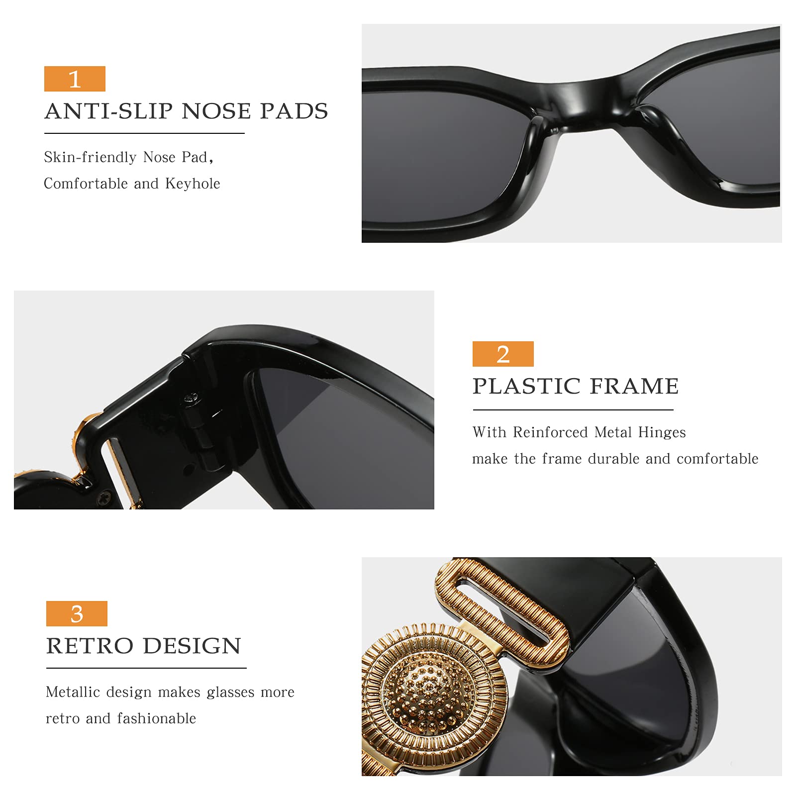 YQVIE Small Retro Rectangle Sunglasses Pack for Women Men 90's Irregular Trendy Square Glasses UV400 Protection