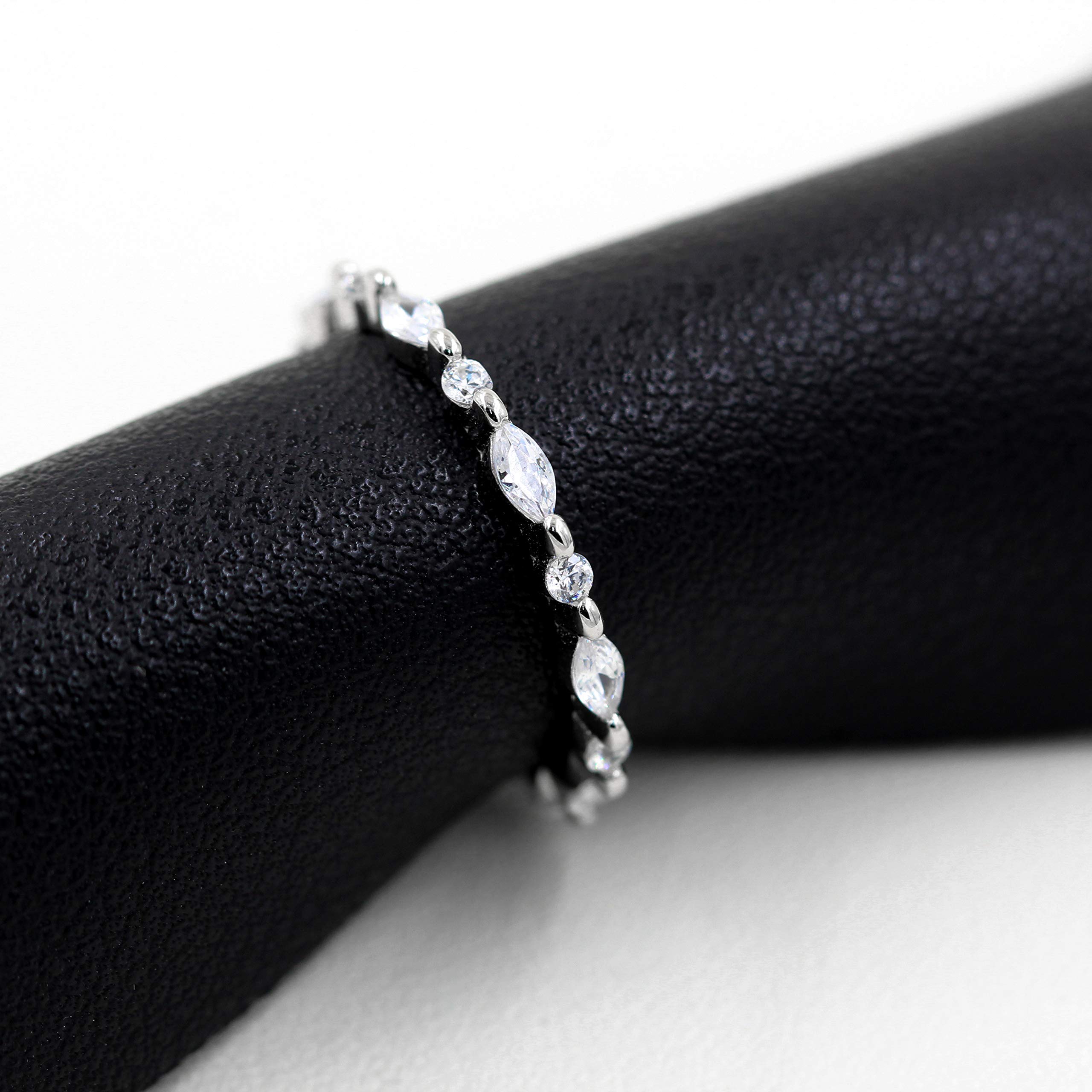 Uloveido Women's Marquise & Round Cubic Zirconia Antique Style Bezel Set Eternity Band Stackable 925 Sterling Silver Milgrain Ring (size 7)