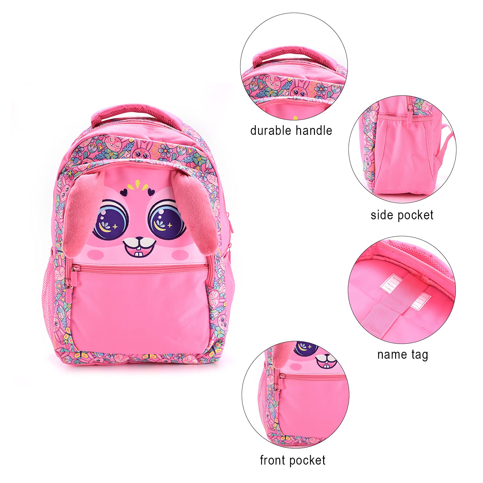 SPENCIL Large Kids Backpack Cute Bunny Print Waterproof Elementary School Backpack for Girls