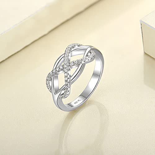 YL Infinity Anniversary Rings 925 Sterling Silver Engagement Cubic Zirconia Heart Ring for Women-size7