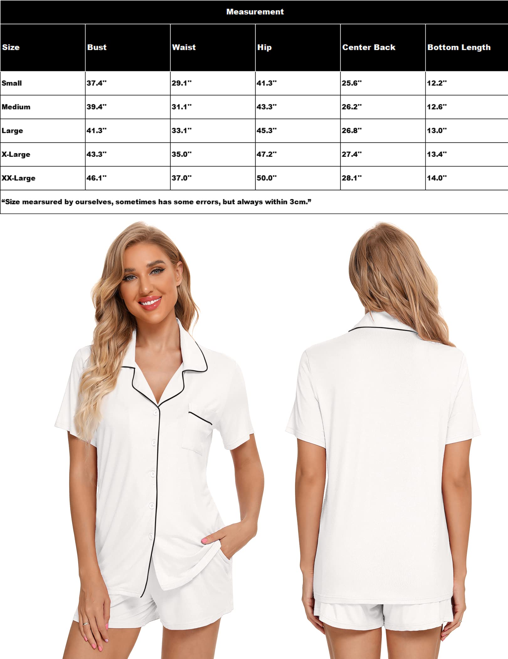 Pjmlifecoco Pajamas Women's Summer Soft Nightwear Short Sleeve Pjs Lounge Sets White
