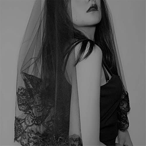 Patty Both Black Ribbon Edge Bridal Wedding Veils with Comb (black lace)