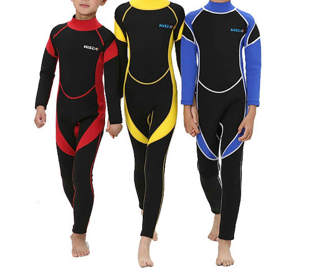 SAILBEE 2MM Neoprene One Piece Full Wetsuits for Kids Boys Girls Back Zipper Swimsuit UV Protection (M016 Red, Size 6)