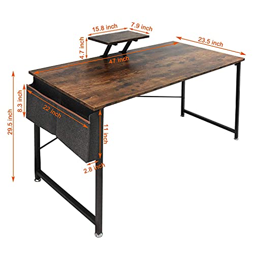Seeutek Study Computer Desk Modern Writing Table 47 Inch Simple Style Laptop Desk with Storage Bag and Hooks for Home and Office