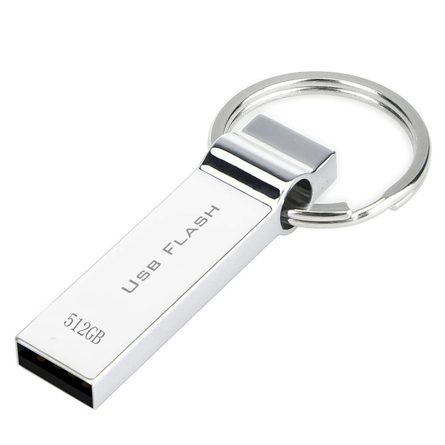 Silamoom Waterproof 512GB USB Flash Drive Pen Drive Memory USB Stick with Keychain (Silver)