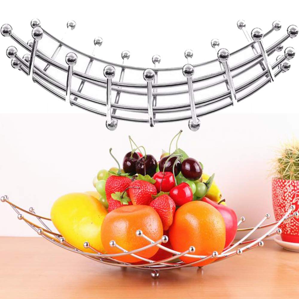 YYTONG Fruit Basket, Fashion Creative Fruit Bowl for Kitchen Counter Used as Bread Basket, Vegetable Basket, Produce Basket, Durable Steel Fruit Stand Storage & Organizer (Silver)