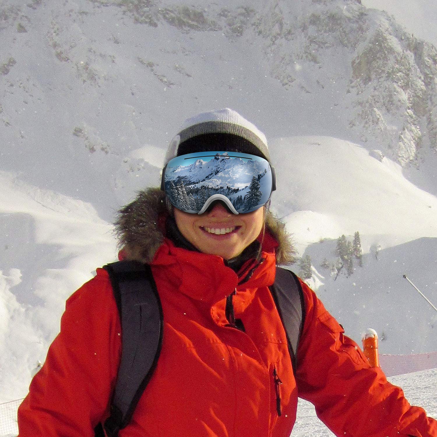 Ski Goggles Men & Women Single-Board Goggles OTG Design, Frameless Spherical Lens is Scratch-Resistant, Fog-Proof UV-Proof (Blue)