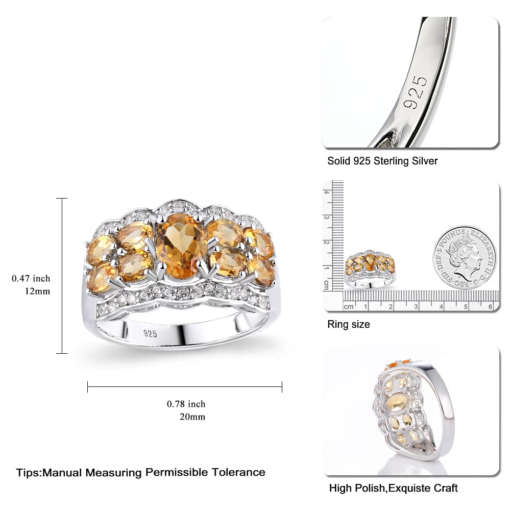 supermodel 925 Sterling Silver Statement Ring for Women 7x5MM Natural Citrine Wedding Band Ring Birthstone Ring Jewelry Gift for Valentines Day Anniversary Size 7