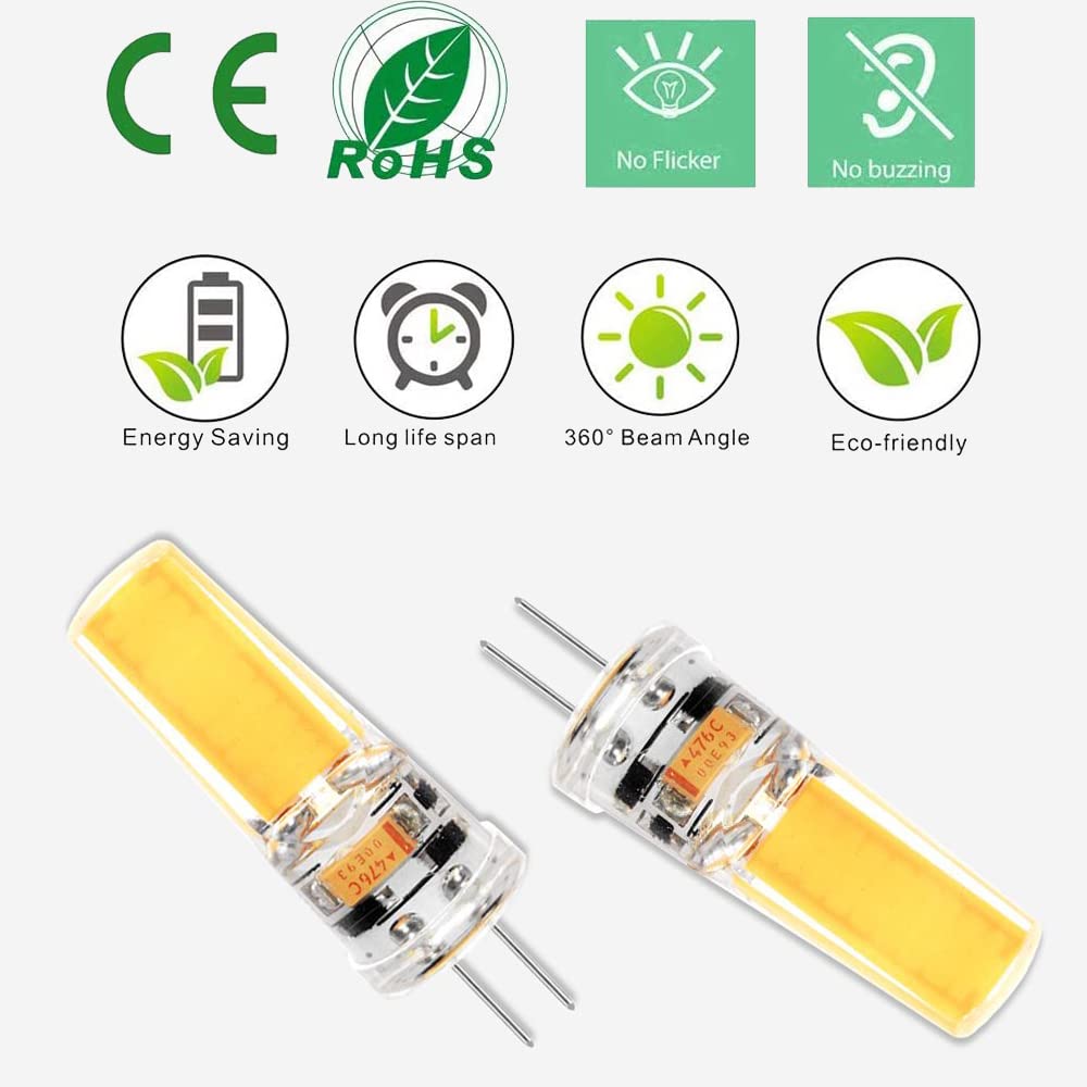 VOKWAK GY6.35 LED Bulb 12V AC/DC GY6.35 Bi-pin Base Silica Gel Crystal T4 JC Type 4W LED Bulb Dimmable 40W Halogen Bulbs Equivalent for Desk Lamp,Landscape Lighting (4-Pack Daylight White 6000K)