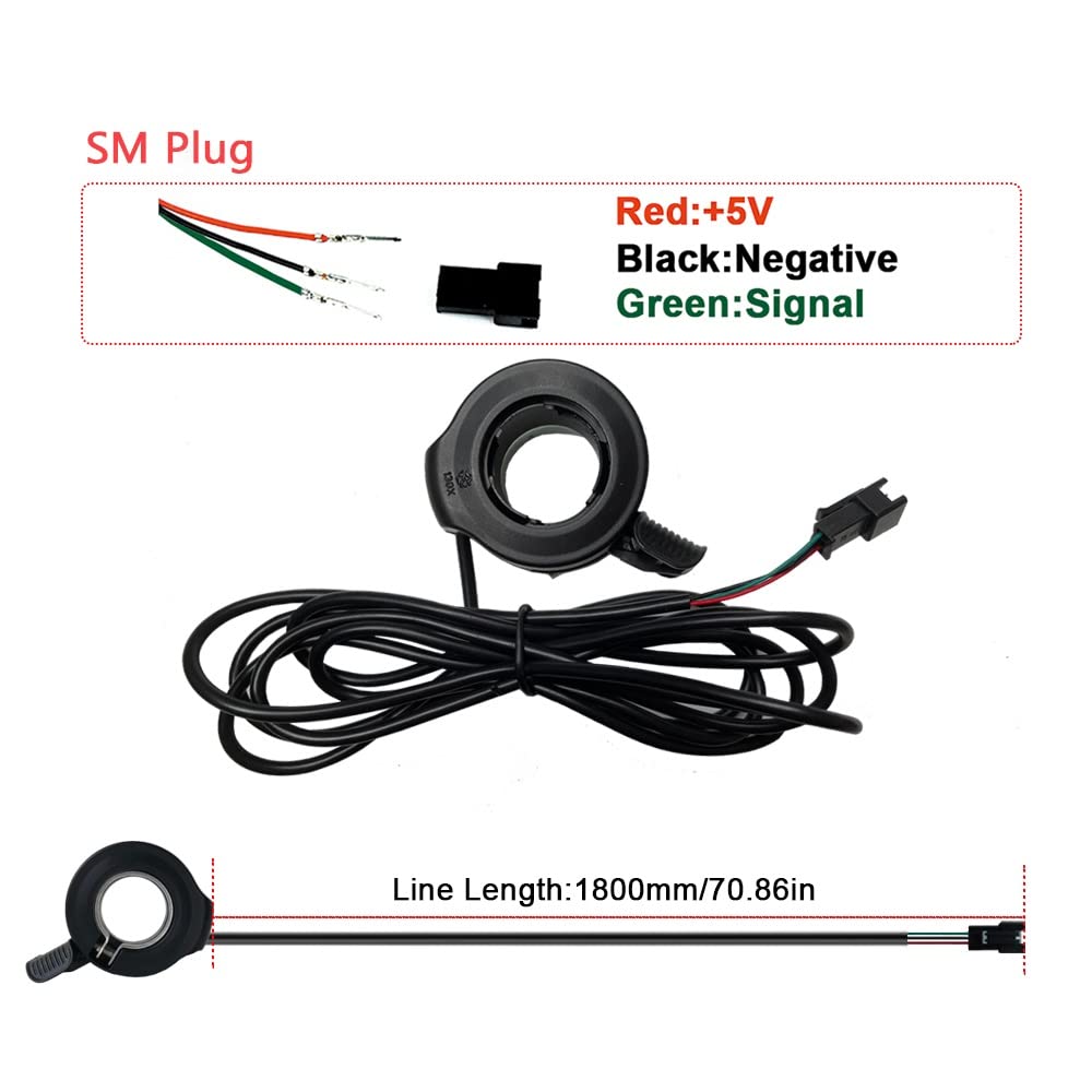 SCHUCK Ebike 130X 3 Pin SM Connector 22.2 mm Handlebar Tube Black Thumb Throttle 12V-72V Common to Left and Right Handlebar Control Speed for Electric Bicycle Accessories/Parts