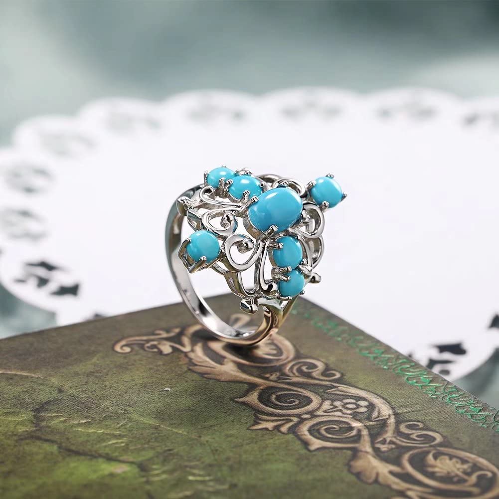 supermodel Natural Turquoise Gemstone Rings 925 Sterling Silver Handmade Gem Ring Mother Gift for Women Size 10