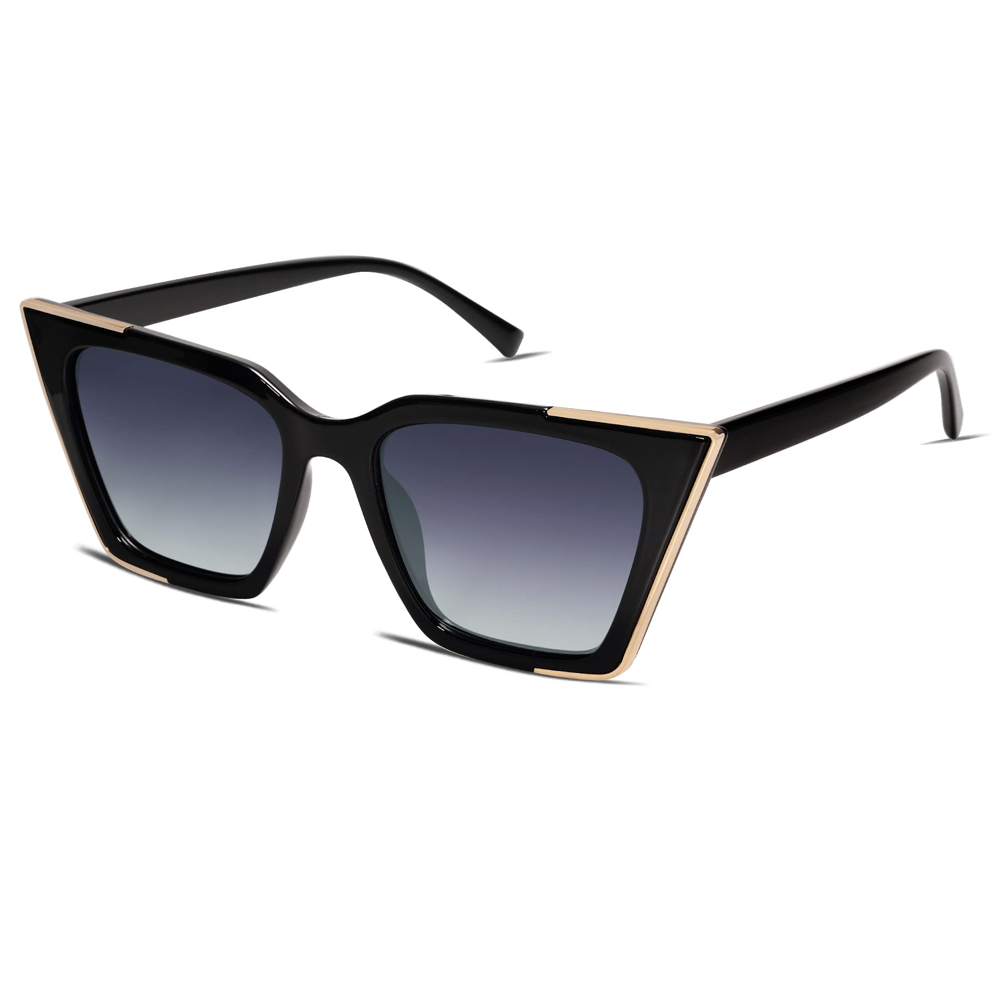 VANLINKER Polarized Square Cat Eye Sunglasses for Women Oversized Trendy Sunnies Black