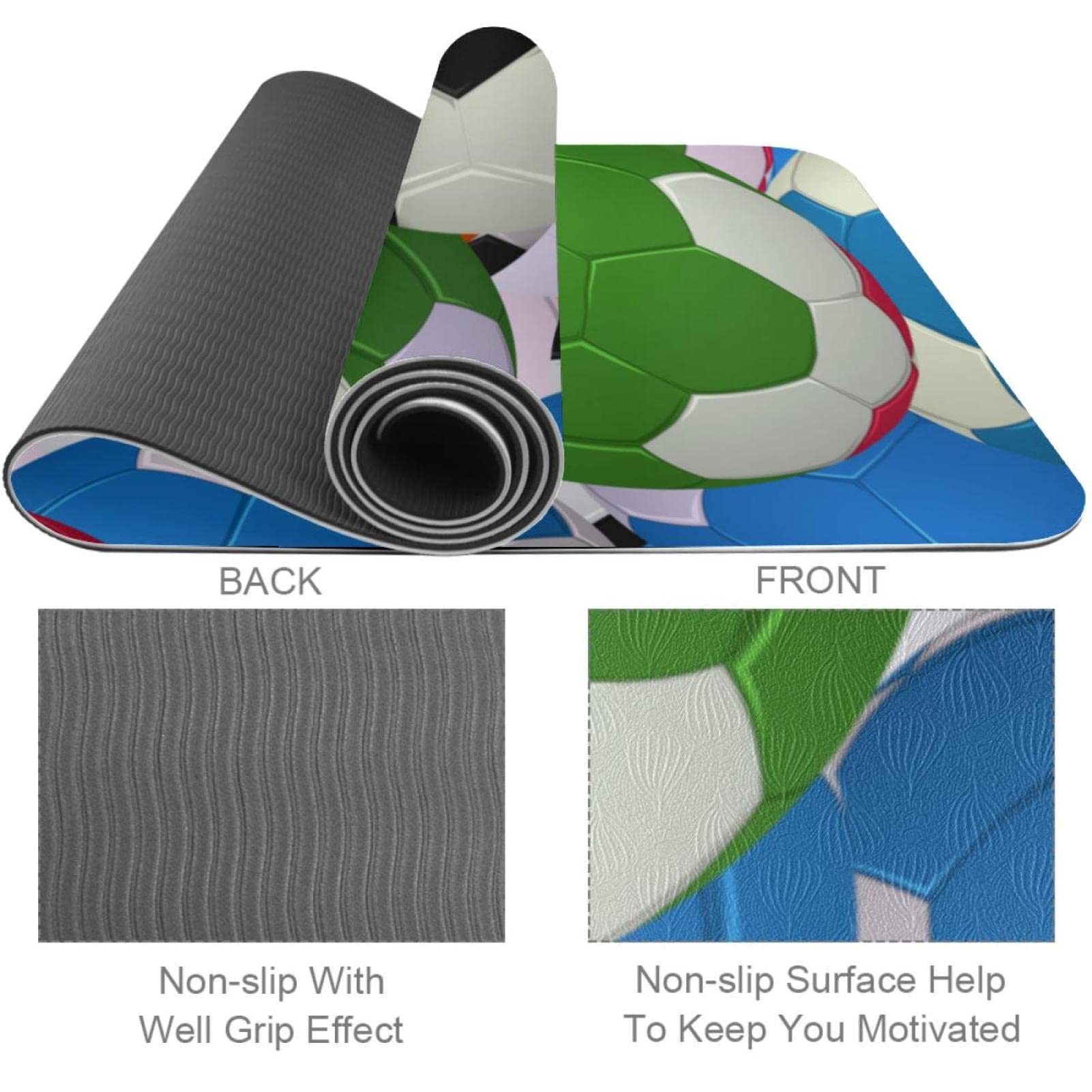 Yoga Mat, Yoga Mats for Home Workout, Workout Mat, Exercise Mats, Pilates Mat, Colorful Football Soccer