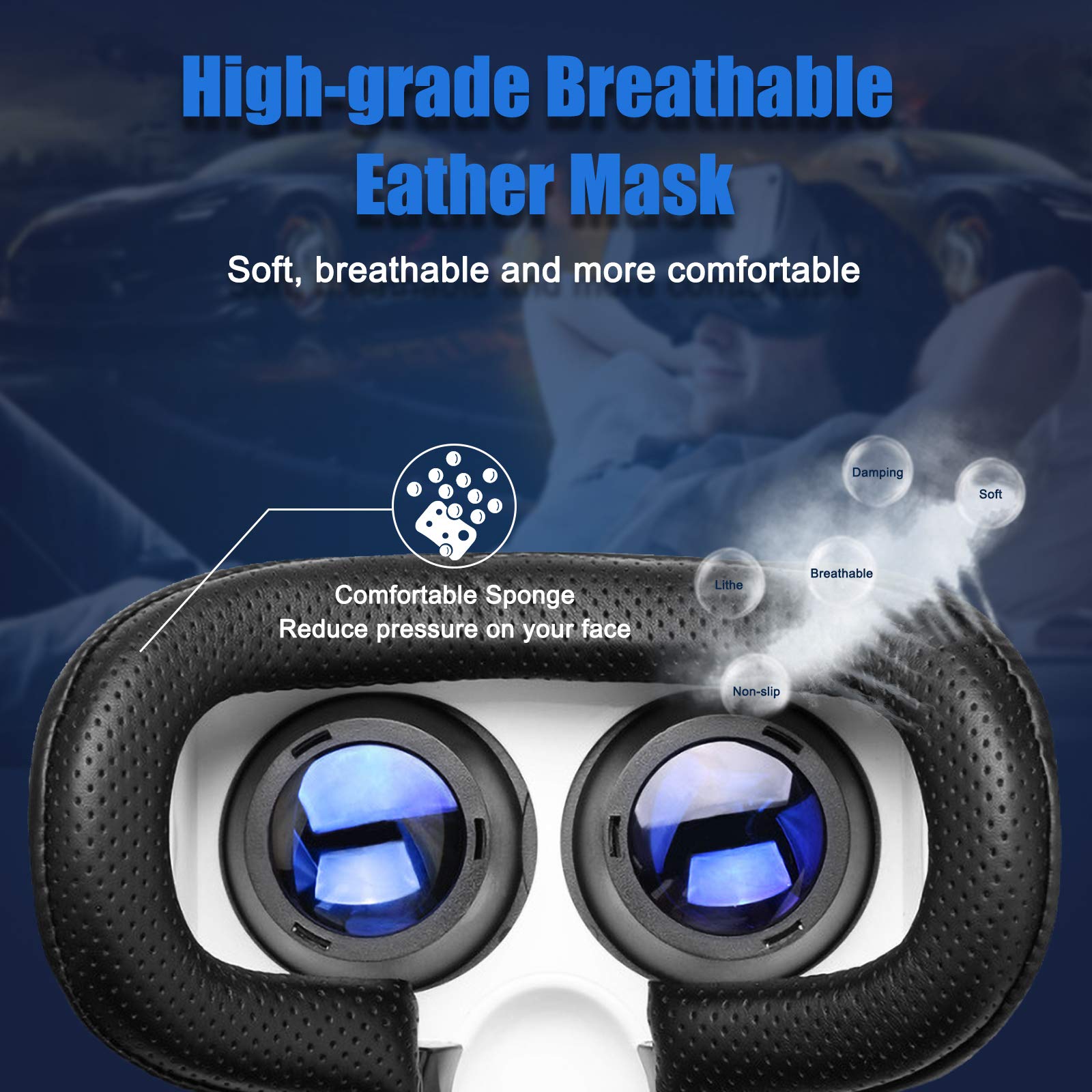 VR Headset with Controller Adjustable 3D VR Glasses Virtual Reality Headset HD Blu-ray Eye Protected Support 5~7 Inch for Phone/Android