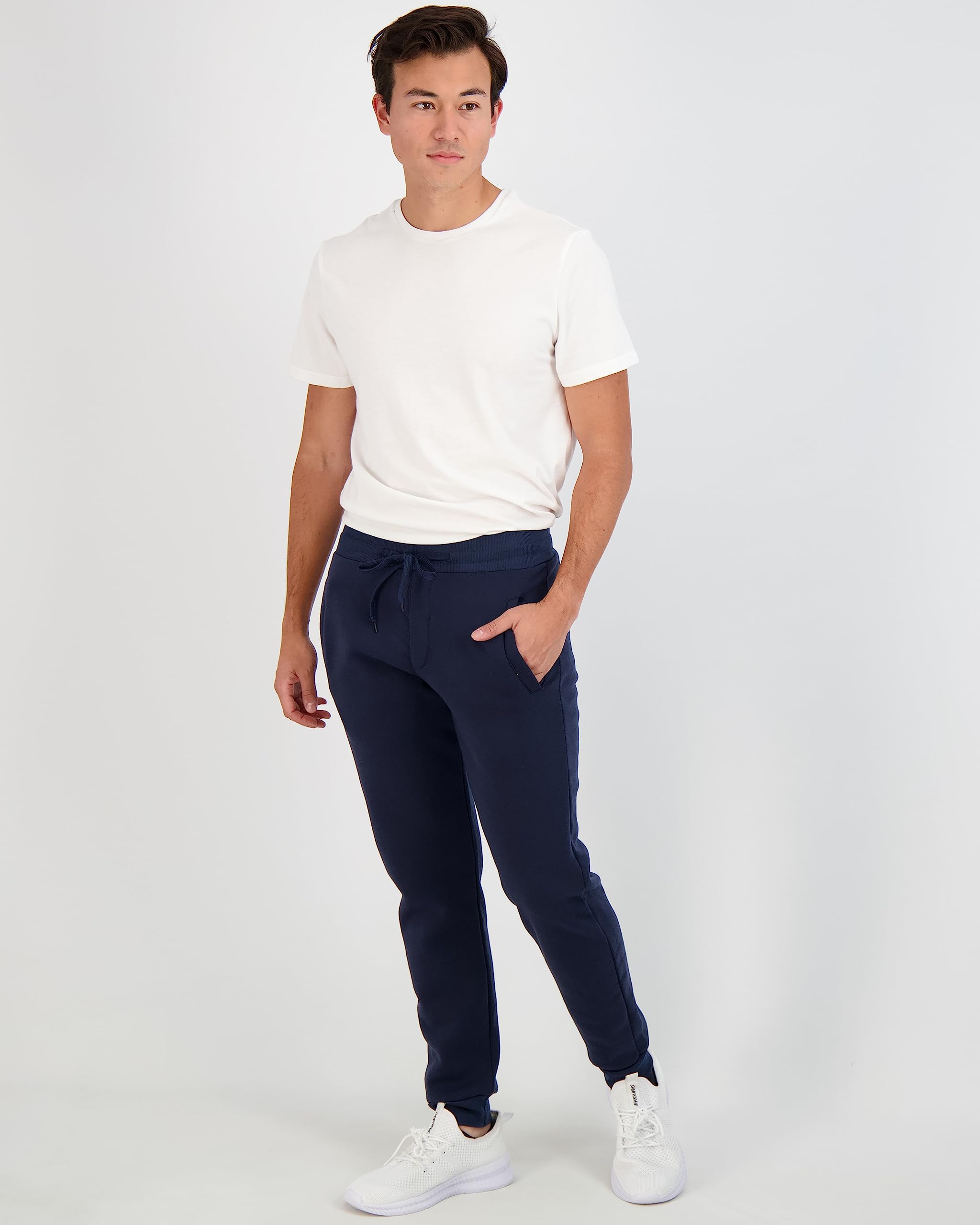 Real Essentials Mens Joggers Sweatpants Fleece Pants Sweat Clothing Pockets Baggy Elastic Cuffed Workout Bottom Athletic Soft Warm Winter Jogging Gym Active Track Work Tapered, Set 1, L, Pack of 3