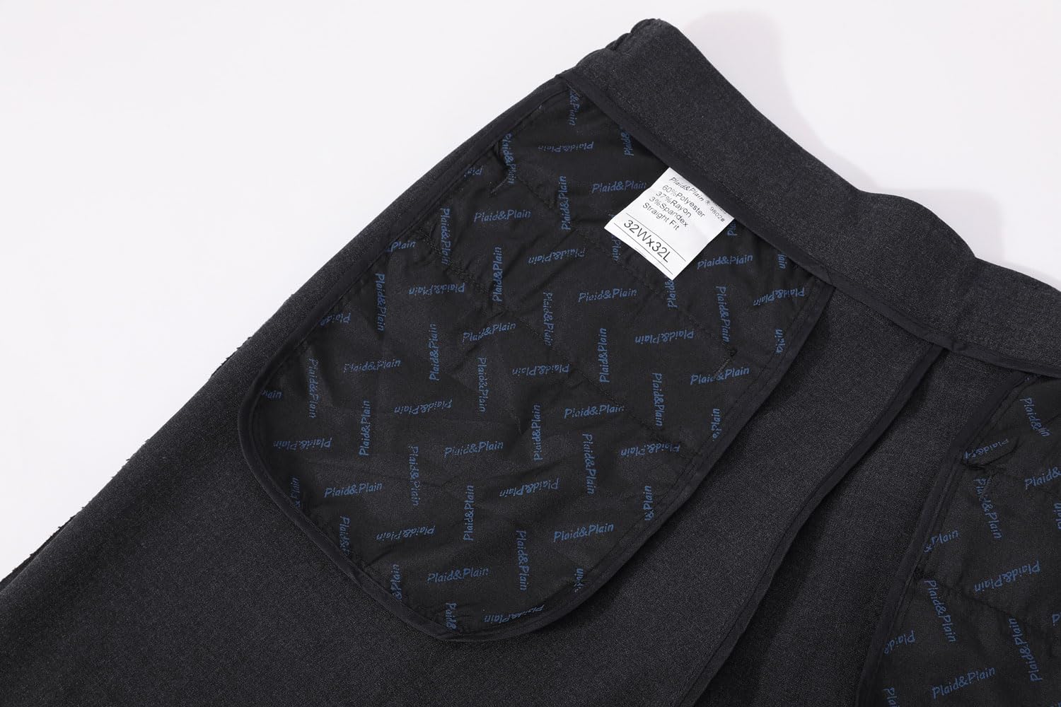 Plaid&Plain Men's Dress Pants with Elastic Waistband and Stretchy Fabric Straight Fit 9802-Charcoal-34WX32L