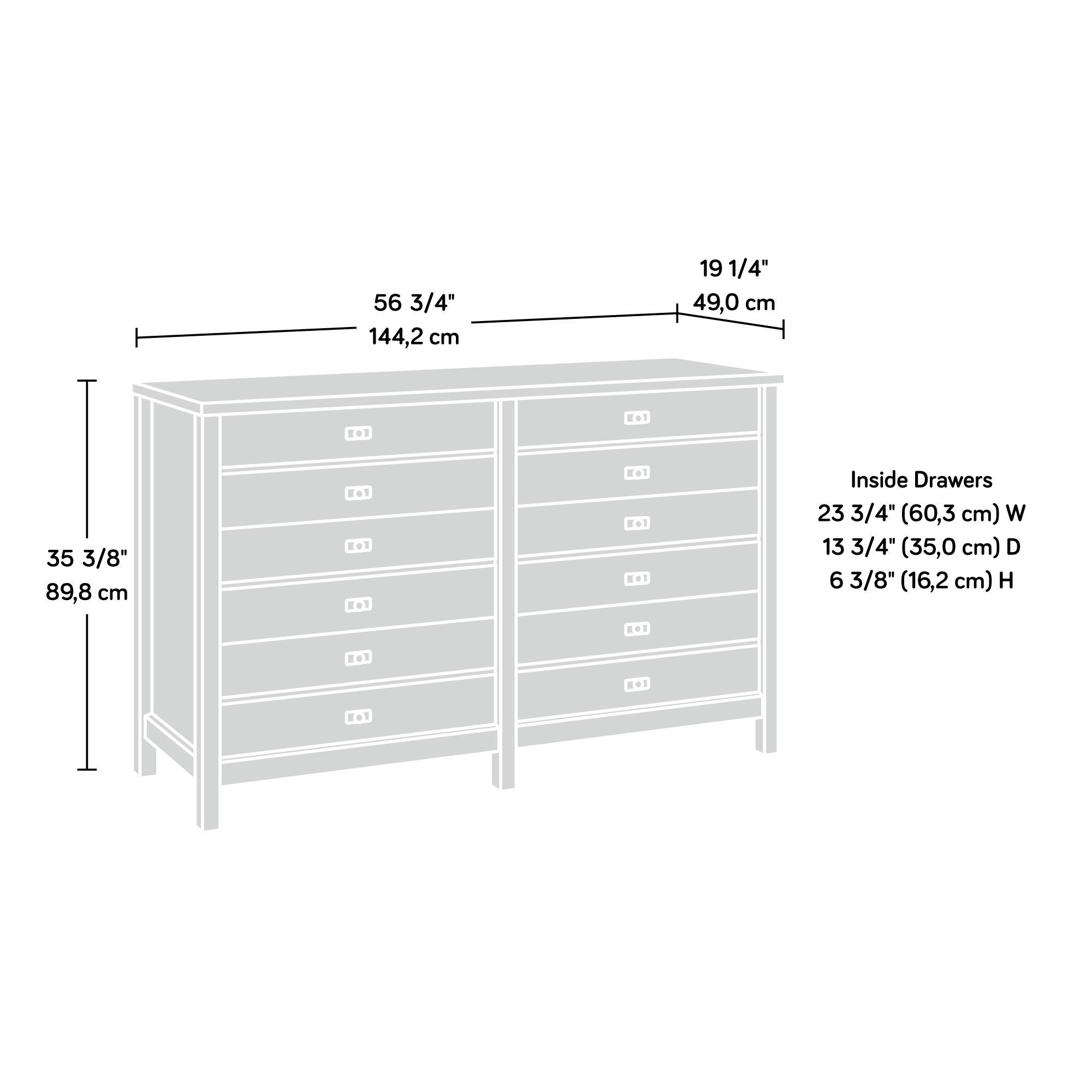 Sauder Cottage Road Dresser, L: 56.77" x W: 19.29" x H: 35.35", Mystic Oak finish