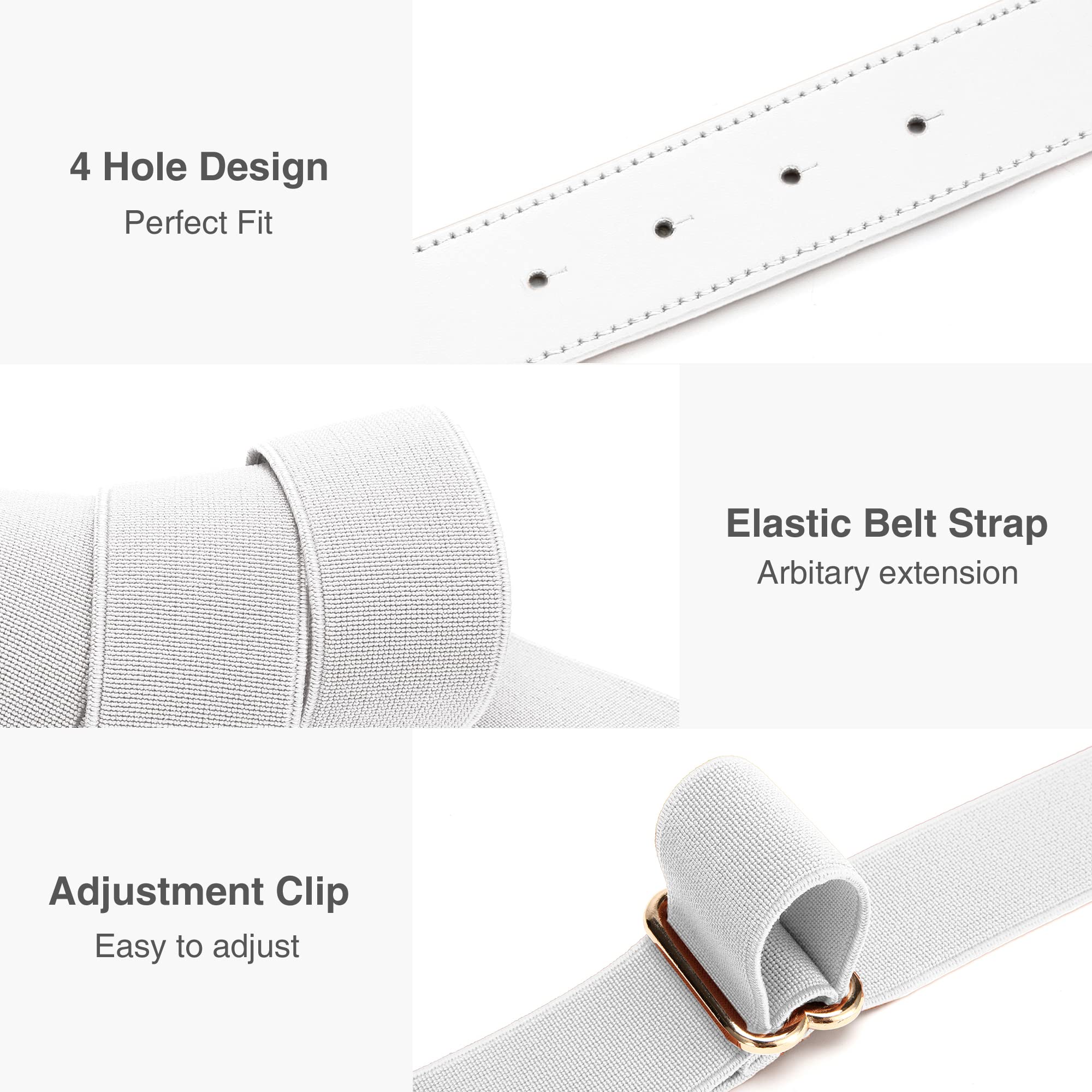 White Elastic Belt for Women - CR 1.25" Stretch Waist Belts for Women for Dresses Jeans - Fully Adjustable for Comfort Fit