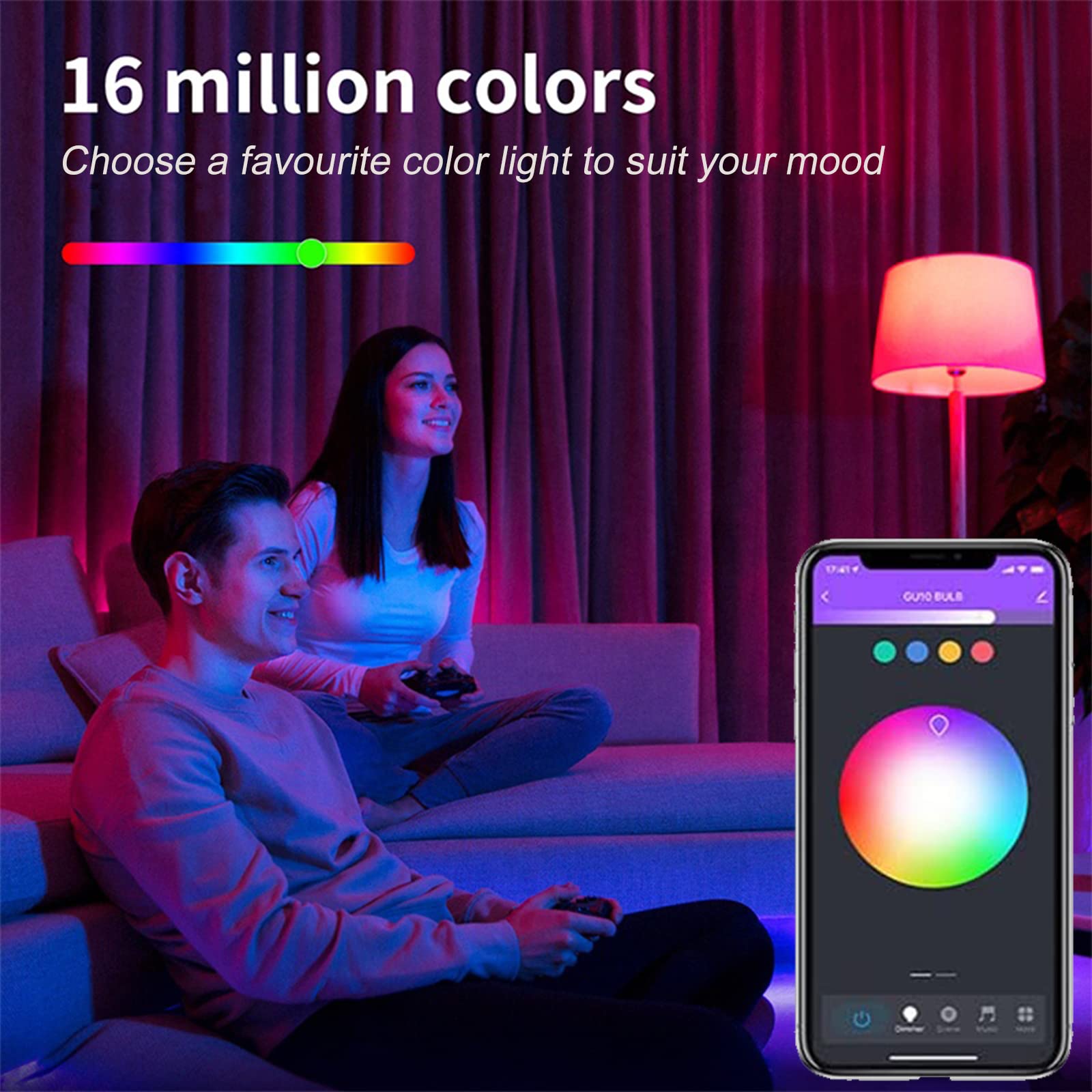YMPUI Smart Light Bulbs, WiFi LED Bulbs, Music Sync, Color Changing, Sunrise and Sunset Lamp, A19 E26 9W RGBCW 800 Lumen, 60W Equivalent, Works with Alexa, Echo, Google Home No Hub Required 2 Pack