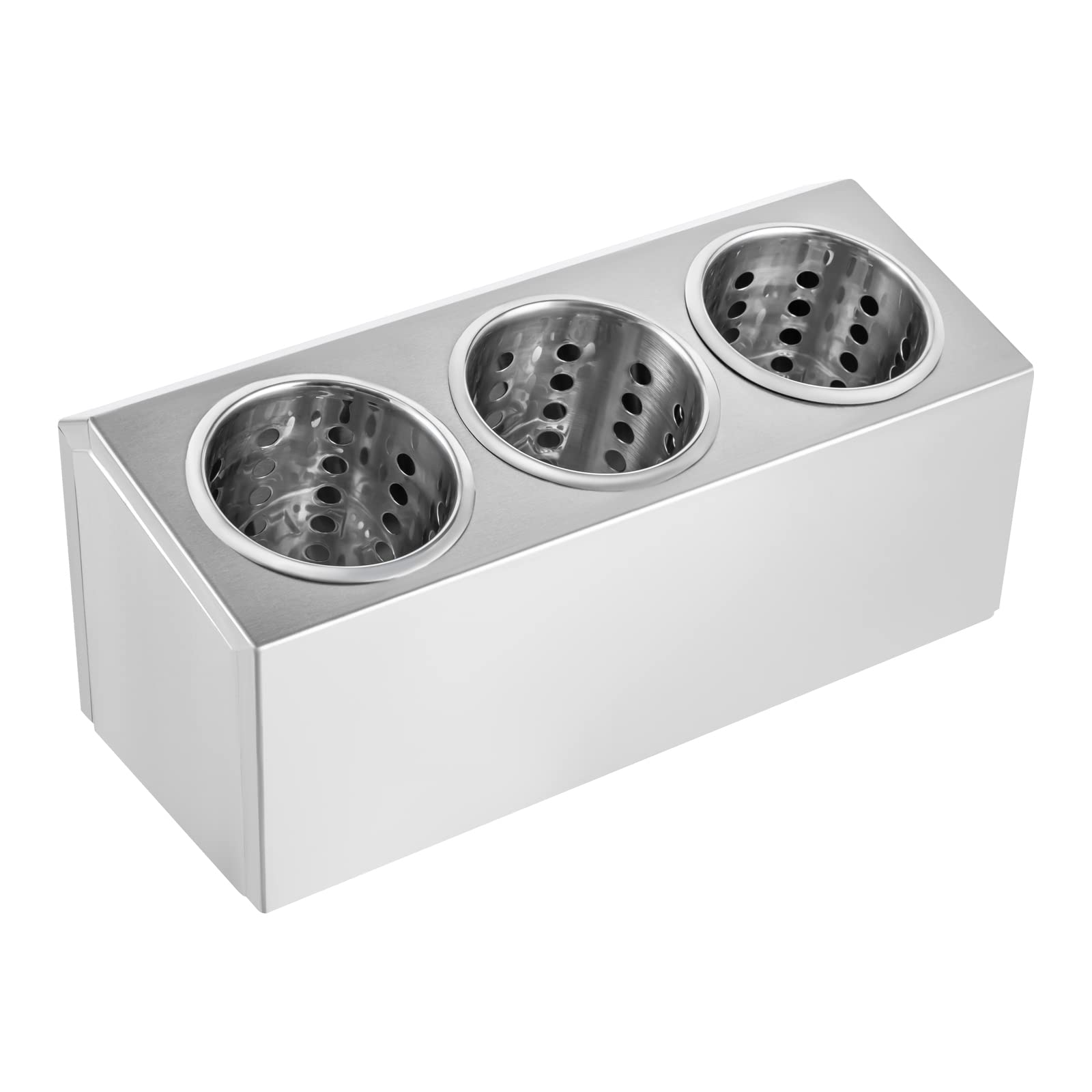 TFCFL Flatware Cylinder Holder,Commercial 3-Hole Stainless Steel Cylinder Flatware Silverware Utensil Holder Organizer Caddy 15.16x6.1x6.3inch,Silver (3-Hole)