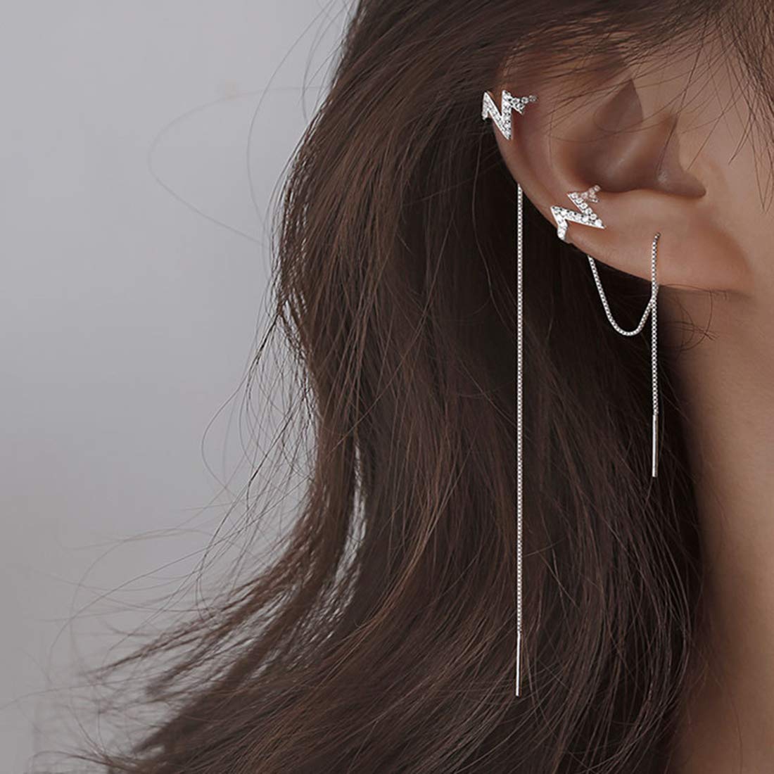 SLUYNZ 925 Sterling Silver CZ Wave Cuff Earrings Chain for Women Teens Crawler Earrings Climber Earrings
