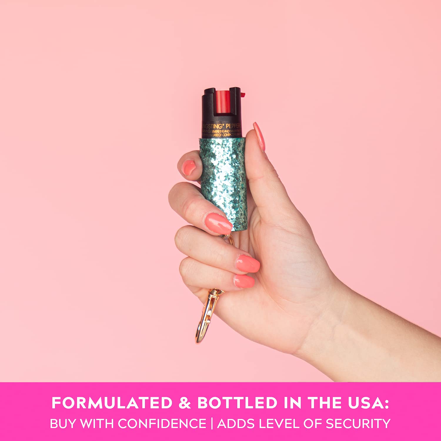 Pepper Spray Maximum Strength, UV Dye, Self Defense Weapons for Women, Purse Safety Essential, Car Keychain Accessories, Super Sparkly Glitter, 4 Pack