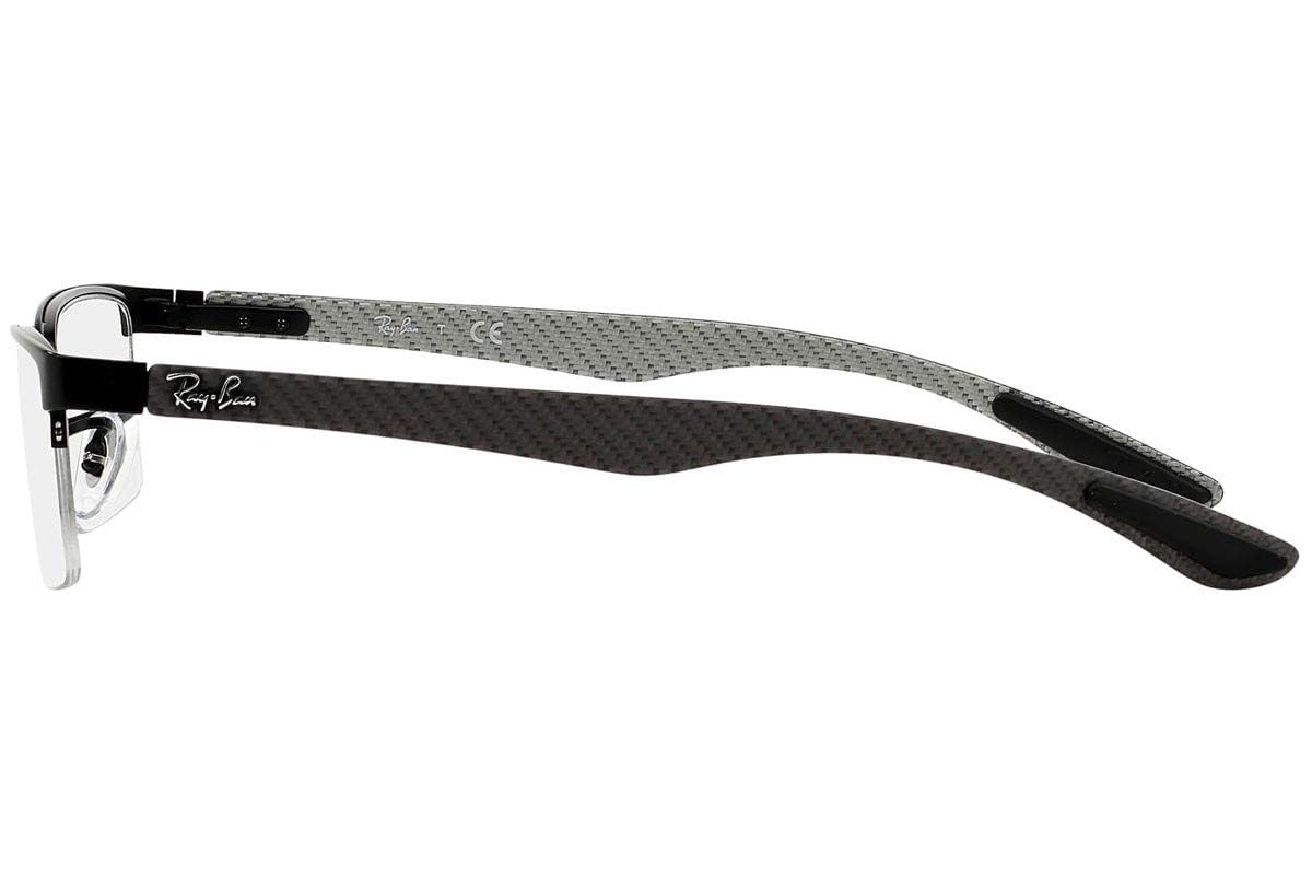 Ray-Ban RX8412 Rectangular Prescription Eyeglass Frames, Matte Black/Demo Lens, 52 mm