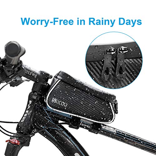 SlicooWaterproof Bicycle Bag, Bike Front Frame Bag Holds iPhones & Android Below 6.0'', Bicycle Smartphone Handlebar mounts with Sensitive Touchscreen, Cycling Accessories for Adult Bikes