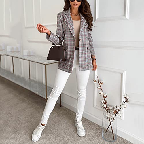 Women Plaid Blazer Petite,Women's Blazer Plaid Blazers for Women Business Work Office Casual Long Sleeve Lapel Button Pocket Jacket Suit Multicolor,M